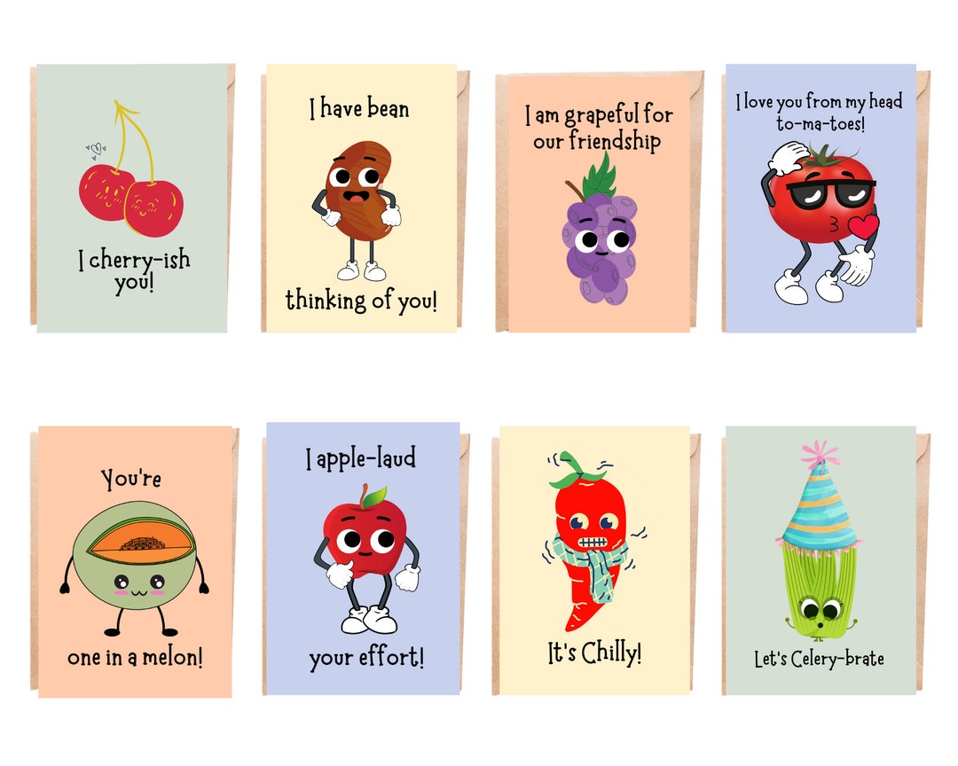 Food Pun Cards Pack of 8 Funny Fruit and Vegetable Cards - Etsy