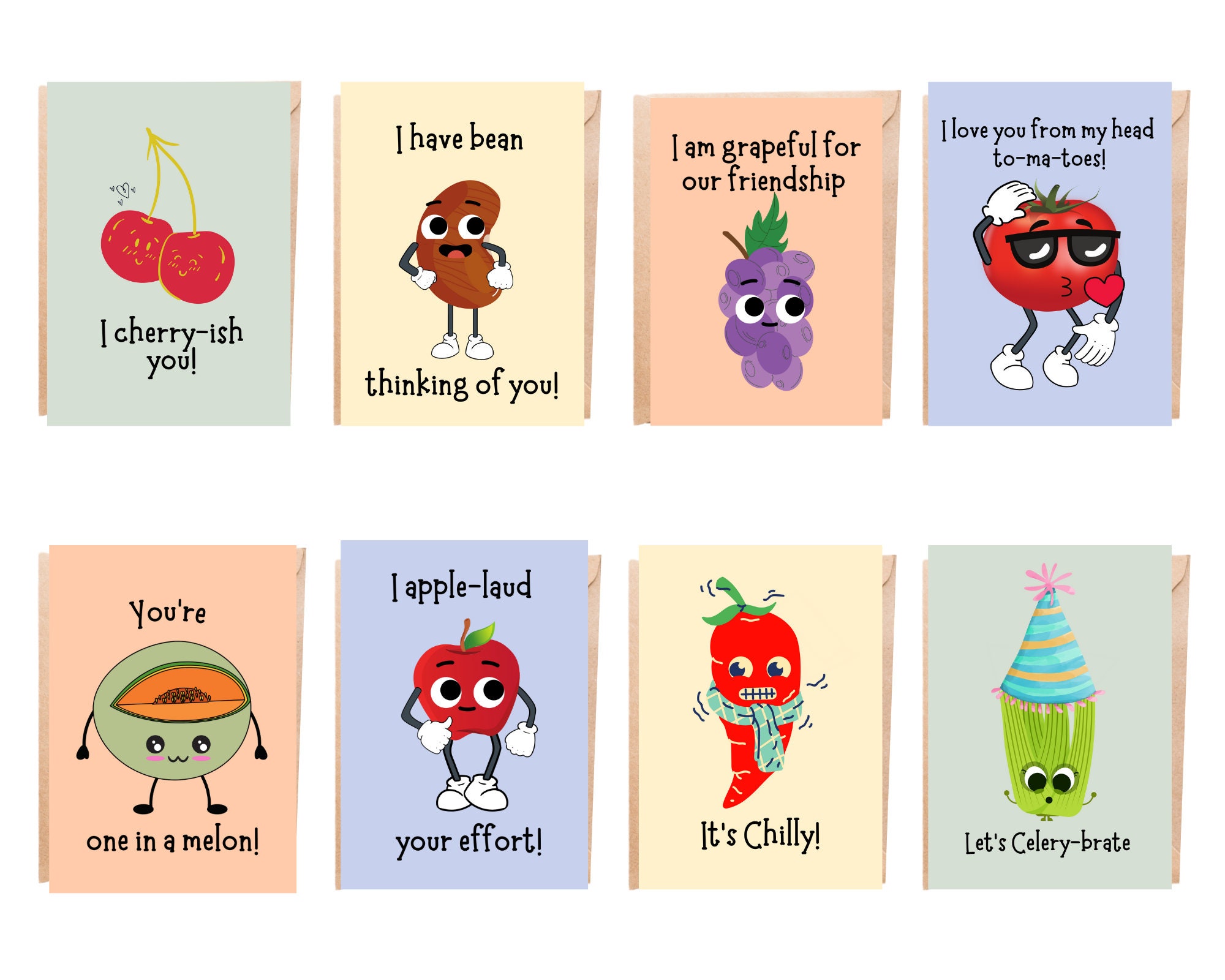 Food Pun Cards Pack of 8 Funny Fruit and Vegetable Cards - Etsy UK