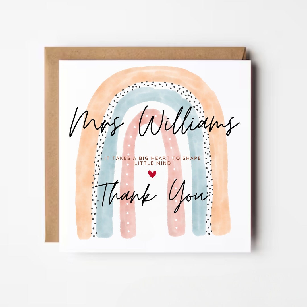 Personalized Teacher Thank You Card: Boho Rainbow Design - Etsy