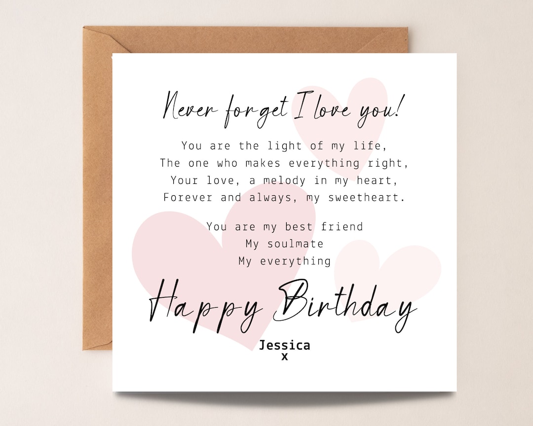 Personalised Romantic Birthday Card for Her, Love Poem Birthday Card ...
