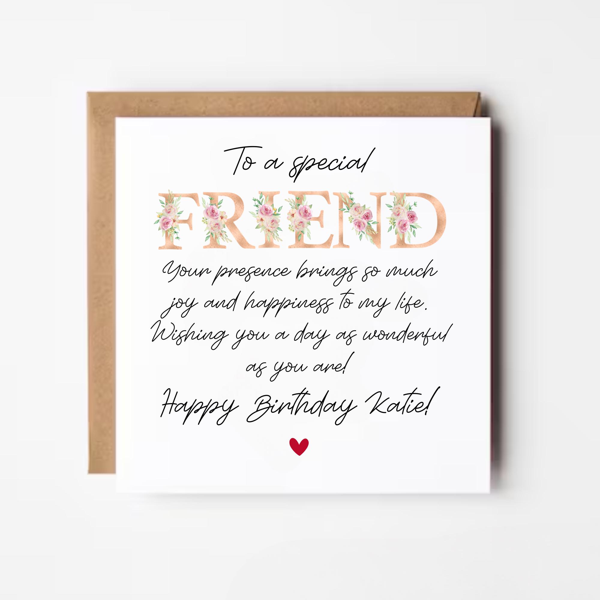 Personalised Special Friend Birthday Card, Best Friend Card ...