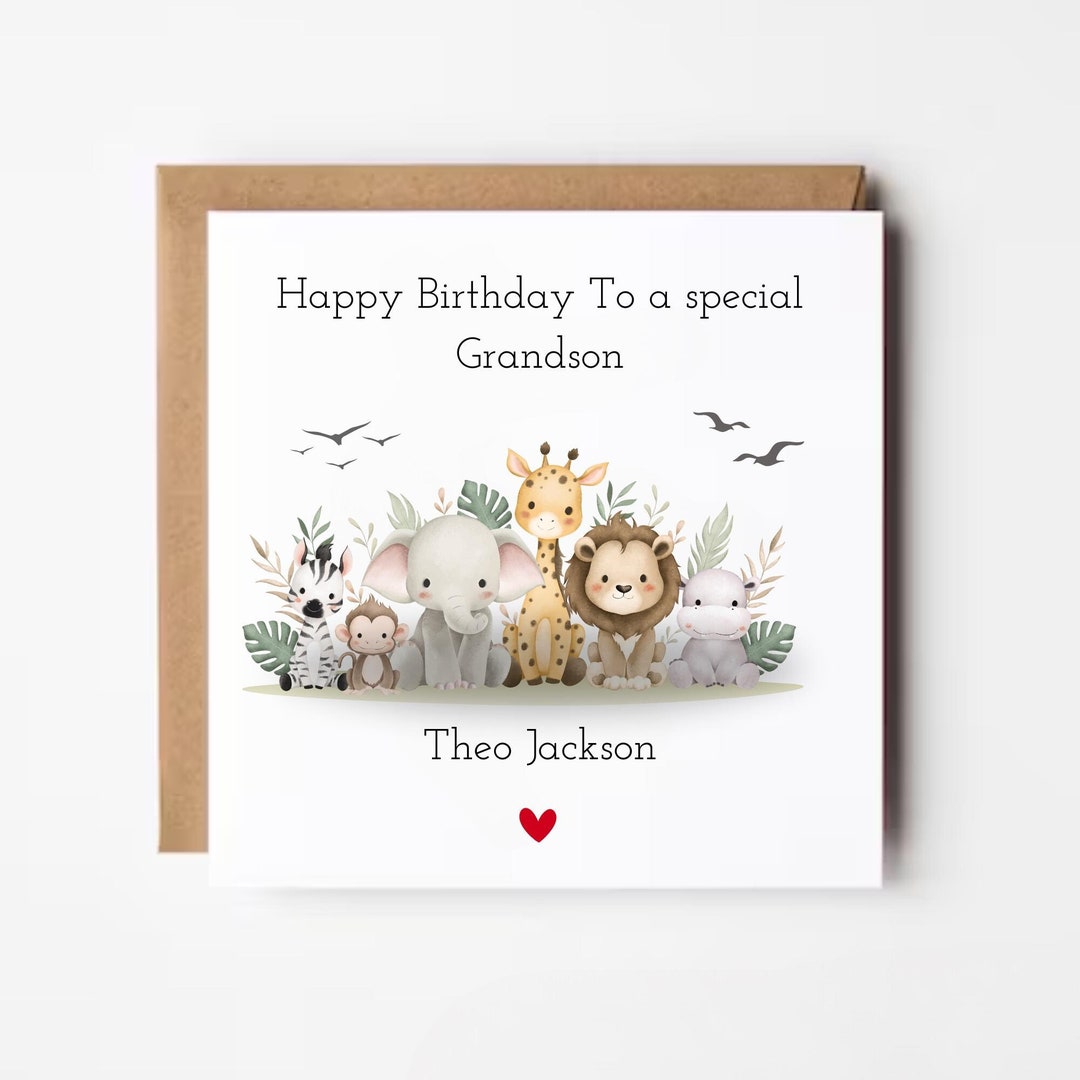 Personalised Safari Animals Birthday Card, First Birthday Card, Girls ...