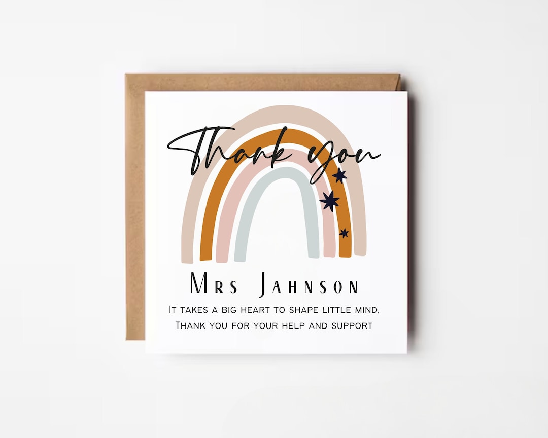 Personalised Teacher Thank You Card, Teacher Rainbow Thank You Card ...