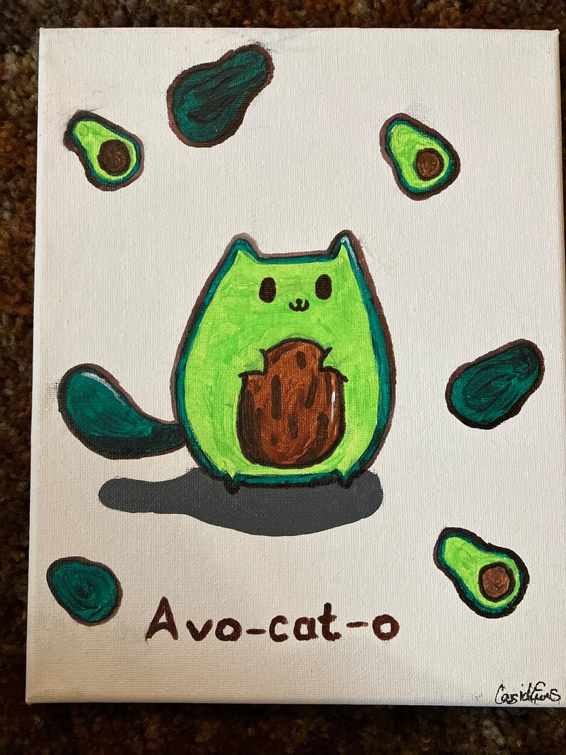 A Painting of an Avocado Cat, an AVO-CAT-O - Etsy