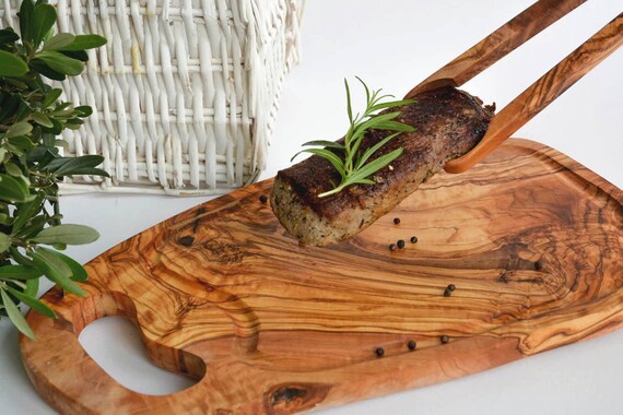 Large Olive Wood Steak Board RUSTIC With Pull Tab juice - Etsy