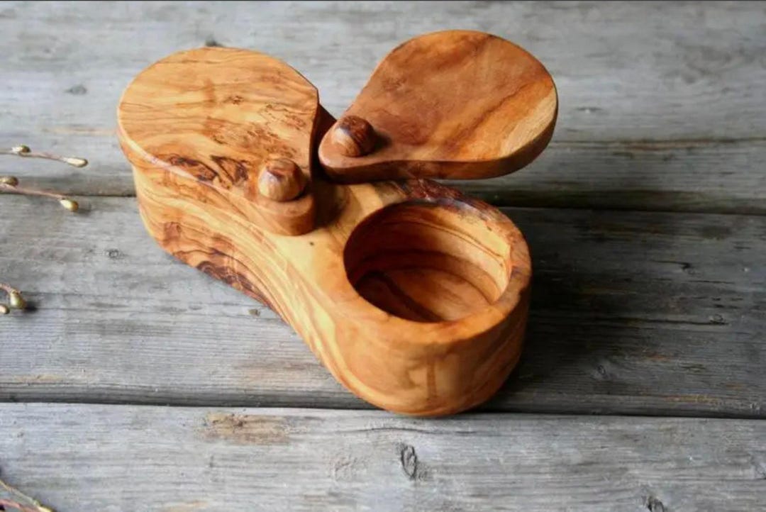 Small Salt & Pepper Cellar With Pivoting Lids Made of Olive Wood ...
