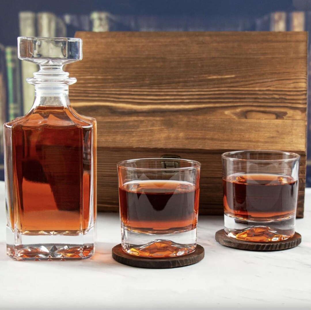 2 Whiskey Glasses + Decanter Wooden Box Set| Any Pictures | Custom ...