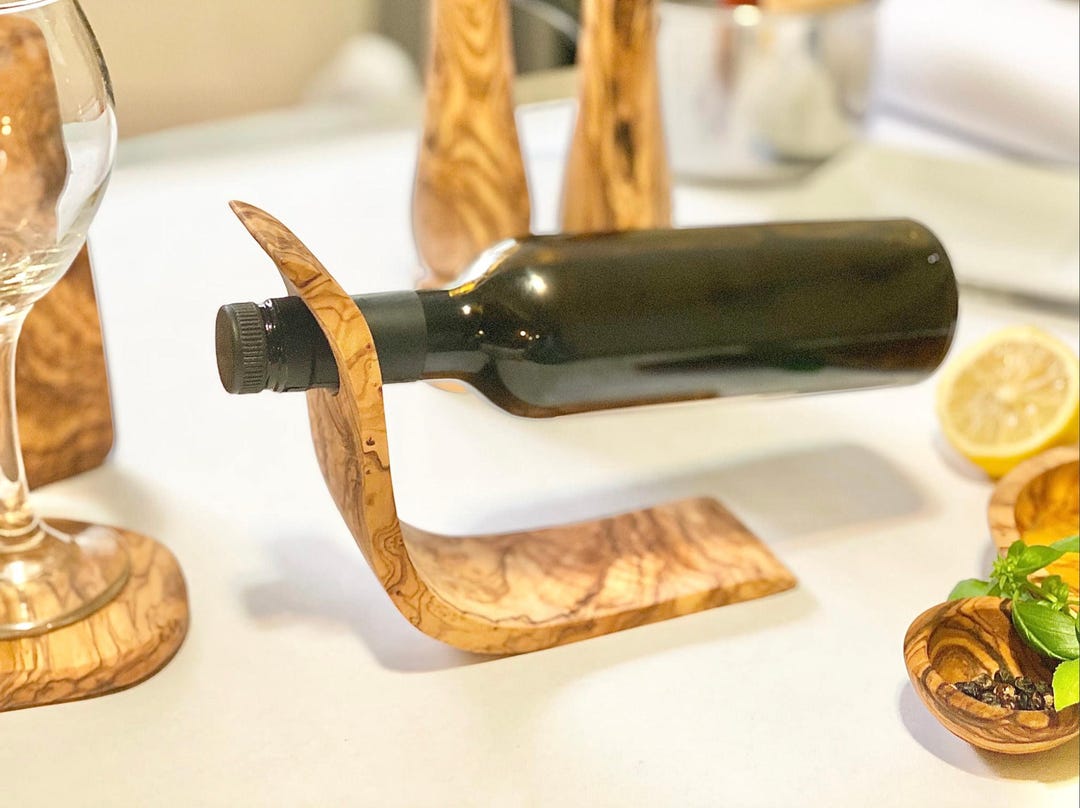 Olive Wood "wave" Wine Bottle Holder| Balancing Wooden Wine Bottle ...