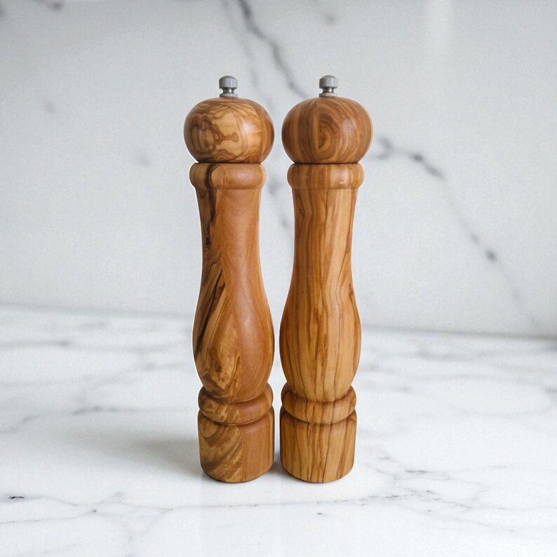 Large Olive Wood Salt & Pepper Mills Set | Handcrafted Grinder Set ...