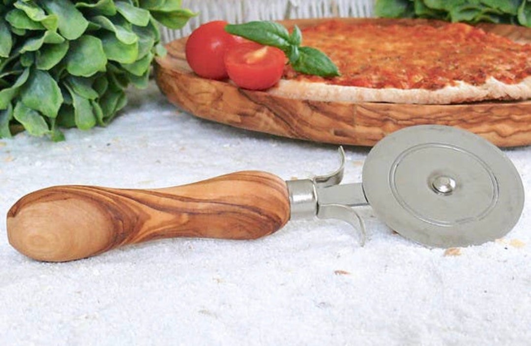 Olive Wood Pizza Cutter With Steel Blade| Wooden Pizza Cutter| Modern ...