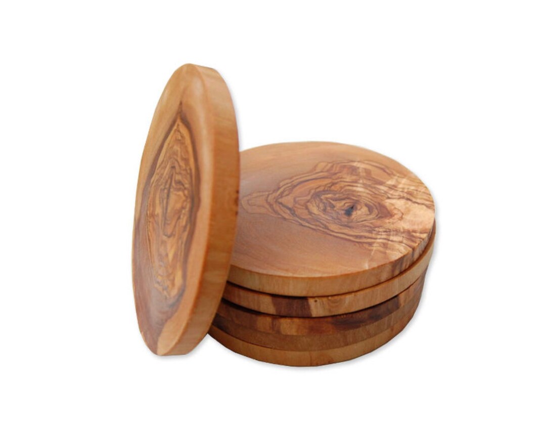 Round Rustic Olive Wood Coasters Unique Gifts Housewarming Gifts Rustic ...