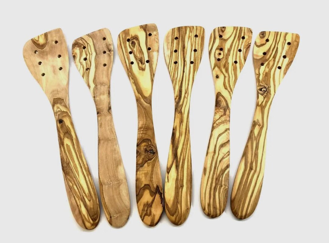 Olive Wood Spatulas With Holes | Handmade Slotted Cooking Utensils ...