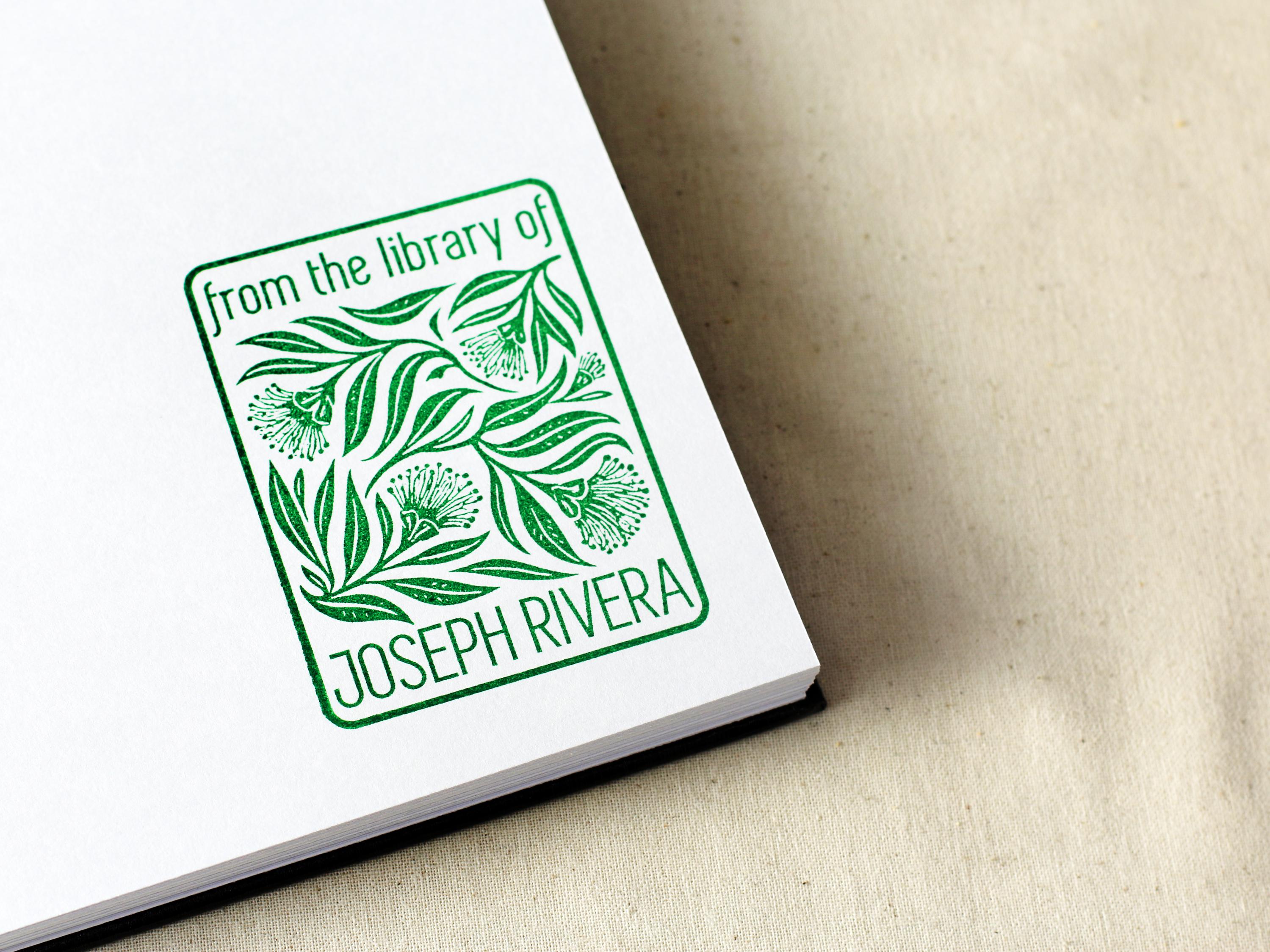 Custom Botanical Print Book Stamp, Vintage Floral Personalized Library ...