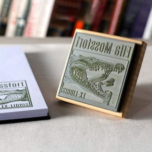 Custom Ex-libris Stamp - Alligator and Woman Reading Book Illustration ...