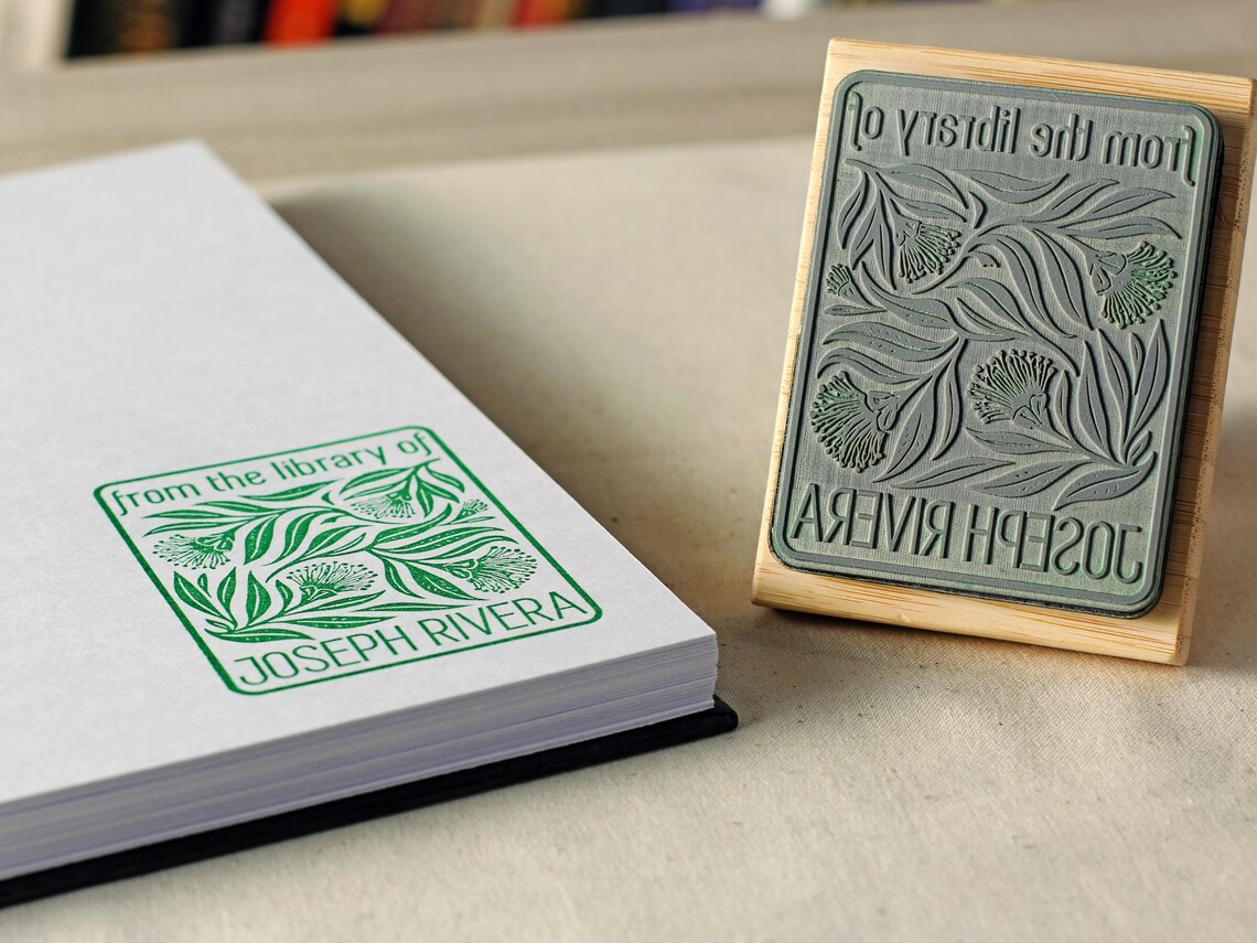 Custom Botanical Print Book Stamp, Vintage Floral Personalized Library ...