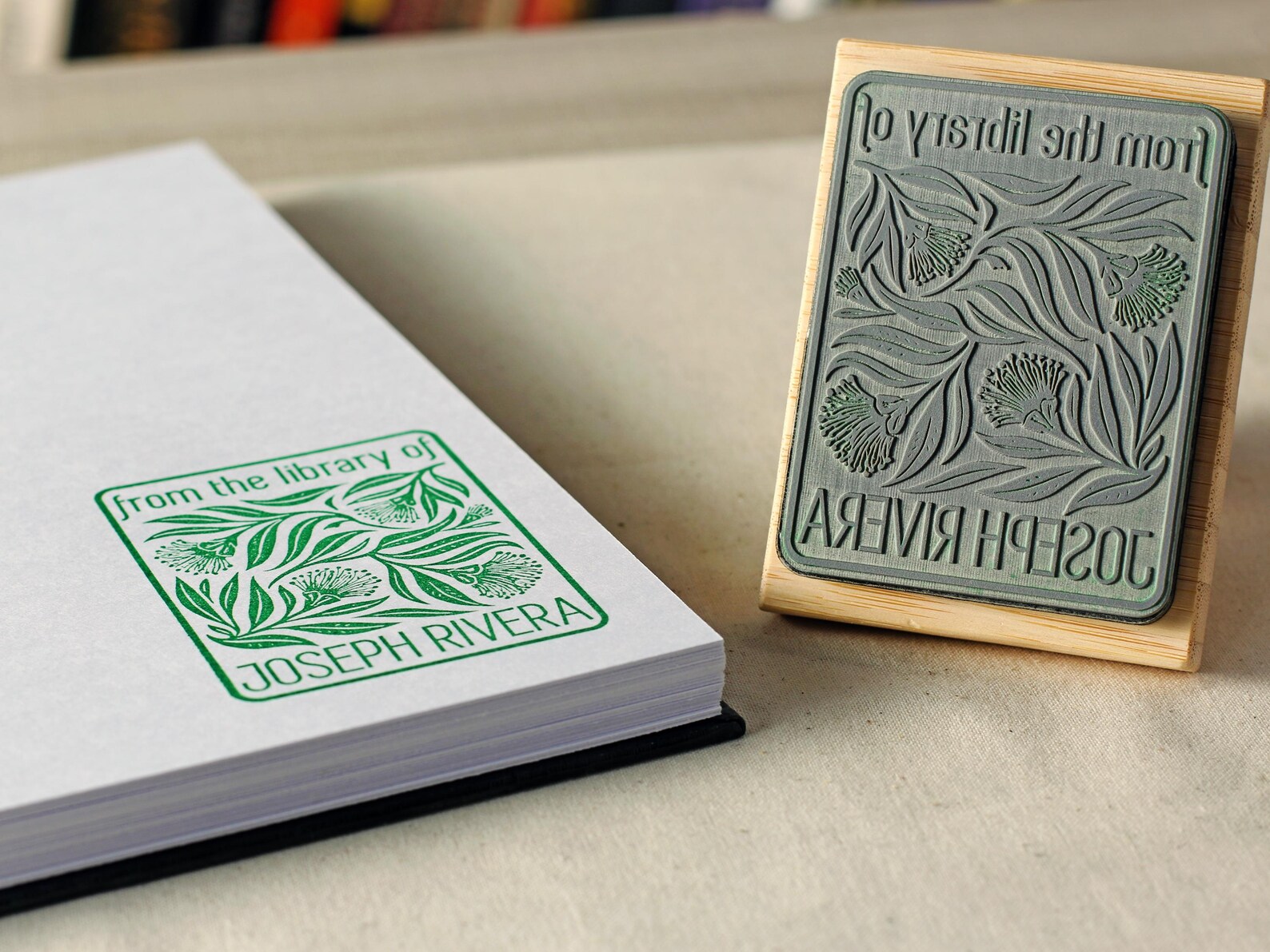 Custom Botanical Print Book Stamp, Vintage Floral Personalized Library ...