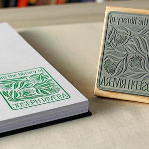 Custom Botanical Print Book Stamp, Vintage Floral Personalized Library ...