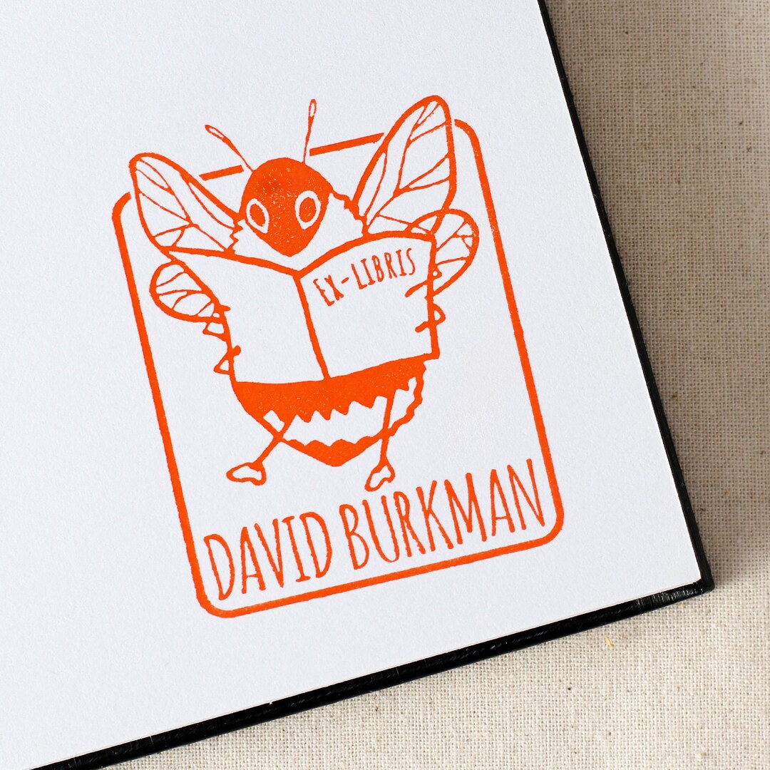 Custom Ex Libris Bee Reading Book Stamp, Personalized Library Rubber ...