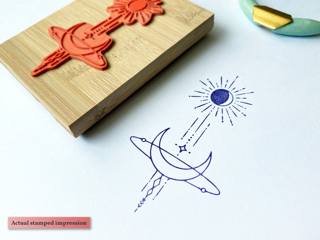 Sigil Sun and Moon Solar Eclipse Symbol Rubber Stamp - Celestial Linear ...