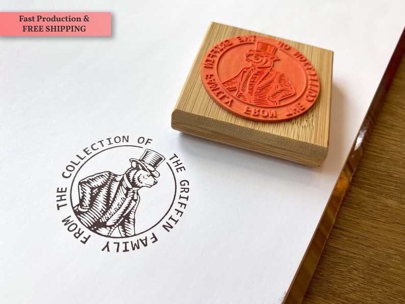 Custom Book Stamp Ex Libris Dapper Bear in Top Hat Book - Etsy