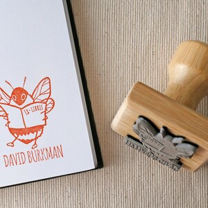 Custom Ex Libris Bee Reading Book Stamp, Personalized Library Rubber ...