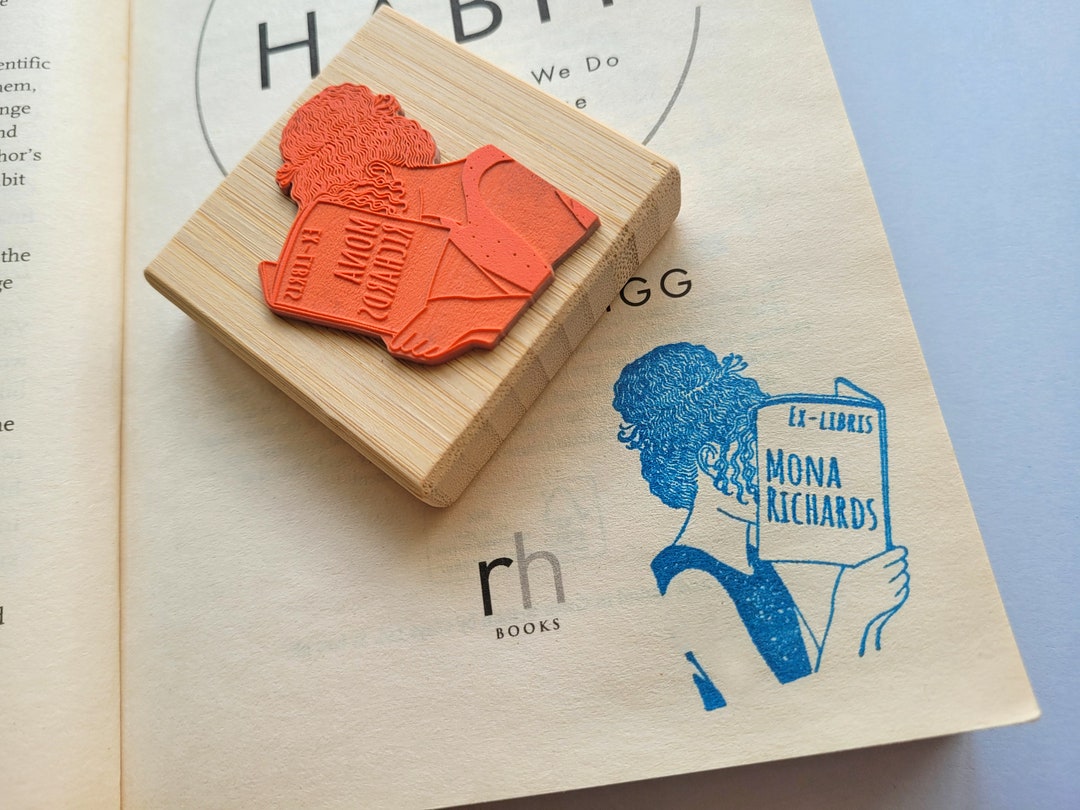 Custom Ex Libris Book Stamp, Woman Reading Book, Personalized Library ...