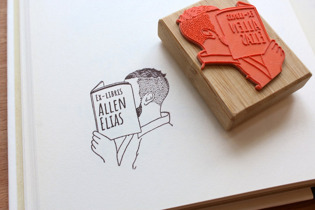 Custom Man Reading Ex Libris Book Stamp, Male Undercut Hair ...