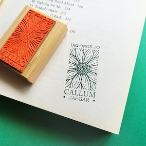 Custom Ex Libris Book Stamp, Sunflower Personal Stamp, Personalized ...