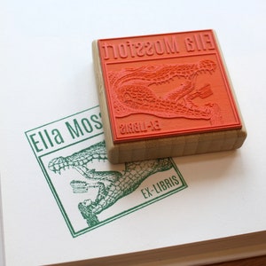 Custom Ex-libris Stamp - Alligator and Woman Reading Book Illustration ...