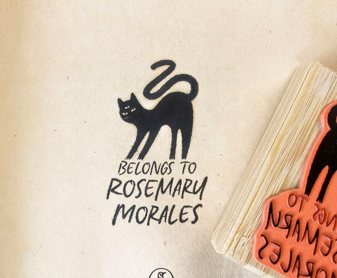 EX LIBRIS Custom Cat Book Stamp - Customized Black Kitty Library Stamp ...