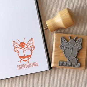 Custom Ex Libris Bee Reading Book Stamp, Personalized Library Rubber ...