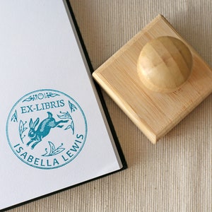 Custom Ex-libris Leaping Rabbit Book Stamp, Rabbit Bookplate, Personal ...