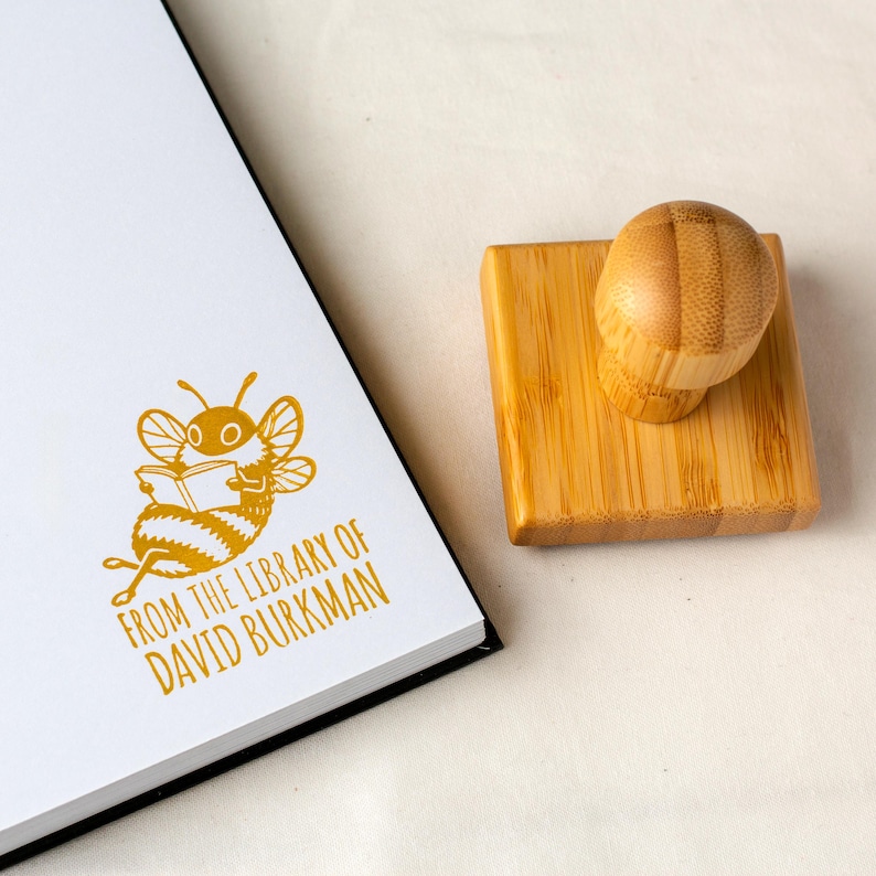 Custom Book Stamp, Reading Bee Ink Drawing | Personalized Ex Libris ...