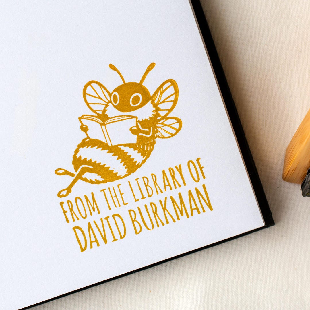 Custom Book Stamp, Reading Bee Ink Drawing | Personalized Ex Libris ...