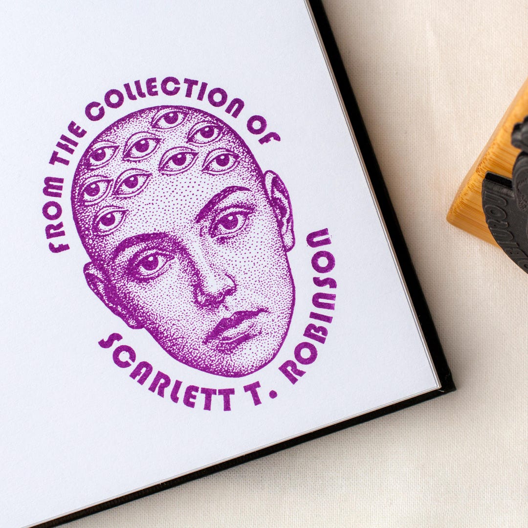 Custom Surreal Book Stamp, Multi-eyed Woman Dotwork | Dark Academia Ex ...
