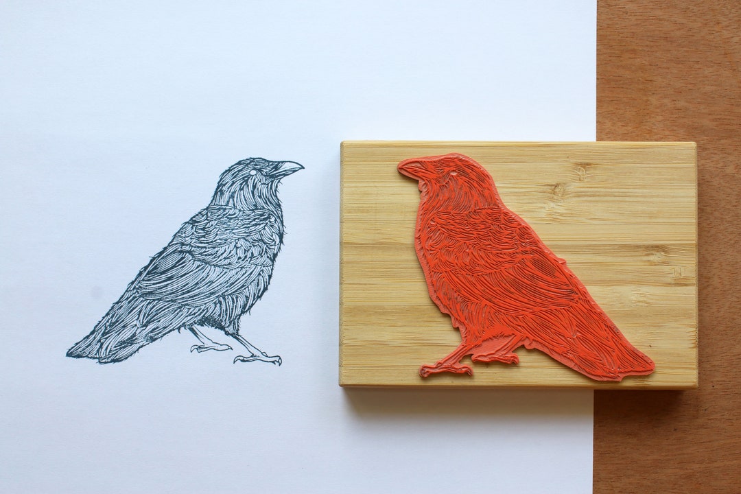 Detailed Raven Illustration Stamp - Dark Academia Crow - Gothic Rubber ...