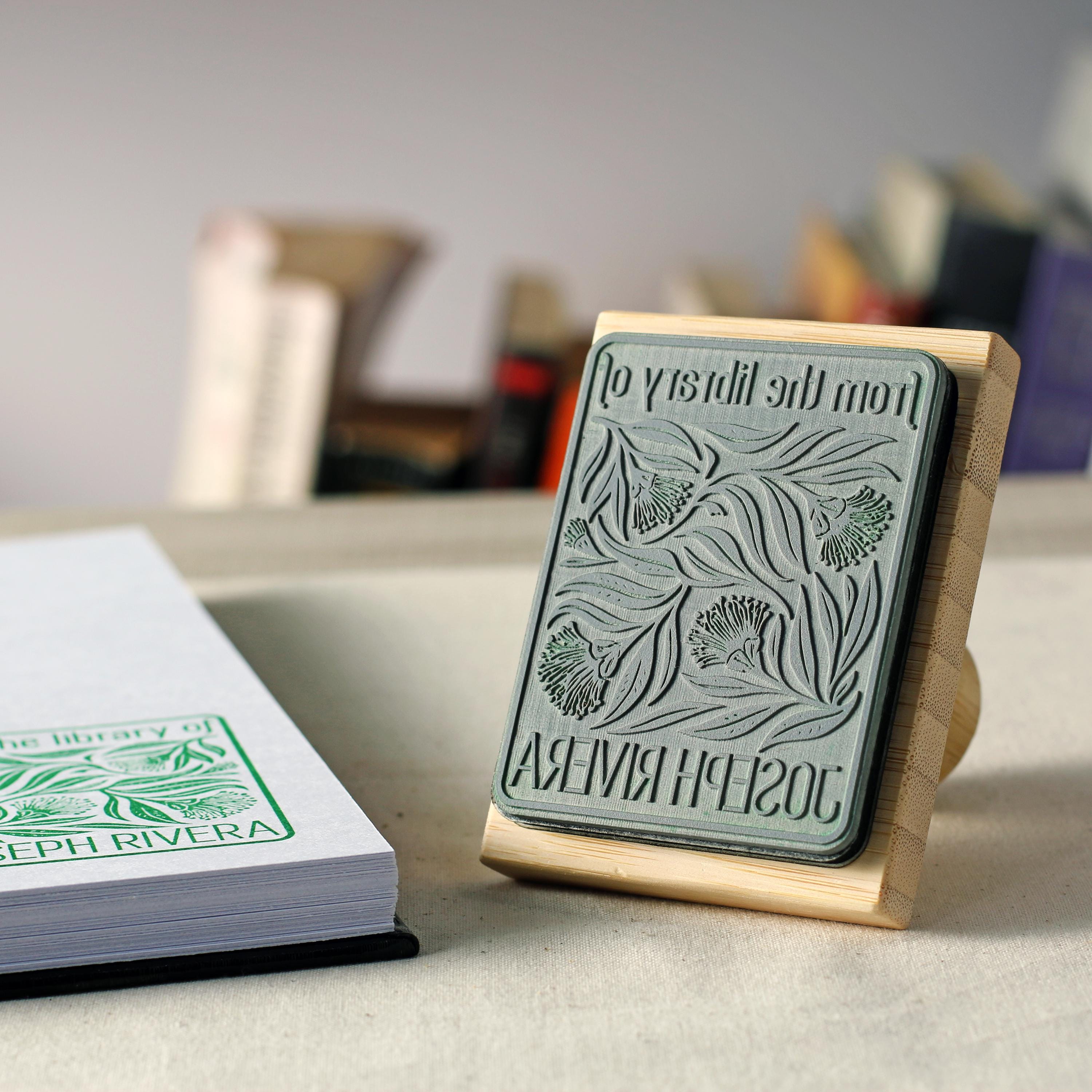 Custom Botanical Print Book Stamp, Vintage Floral Personalized Library ...