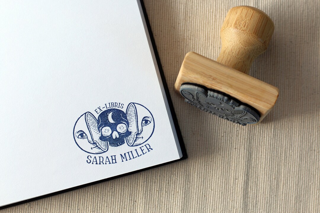 Custom Ex Libris Book Stamp Celestial Moon Skull Rubber Stamp ...