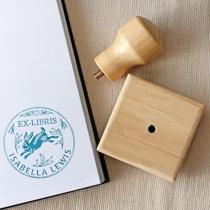 Custom Ex-libris Leaping Rabbit Book Stamp, Rabbit Bookplate, Personal ...