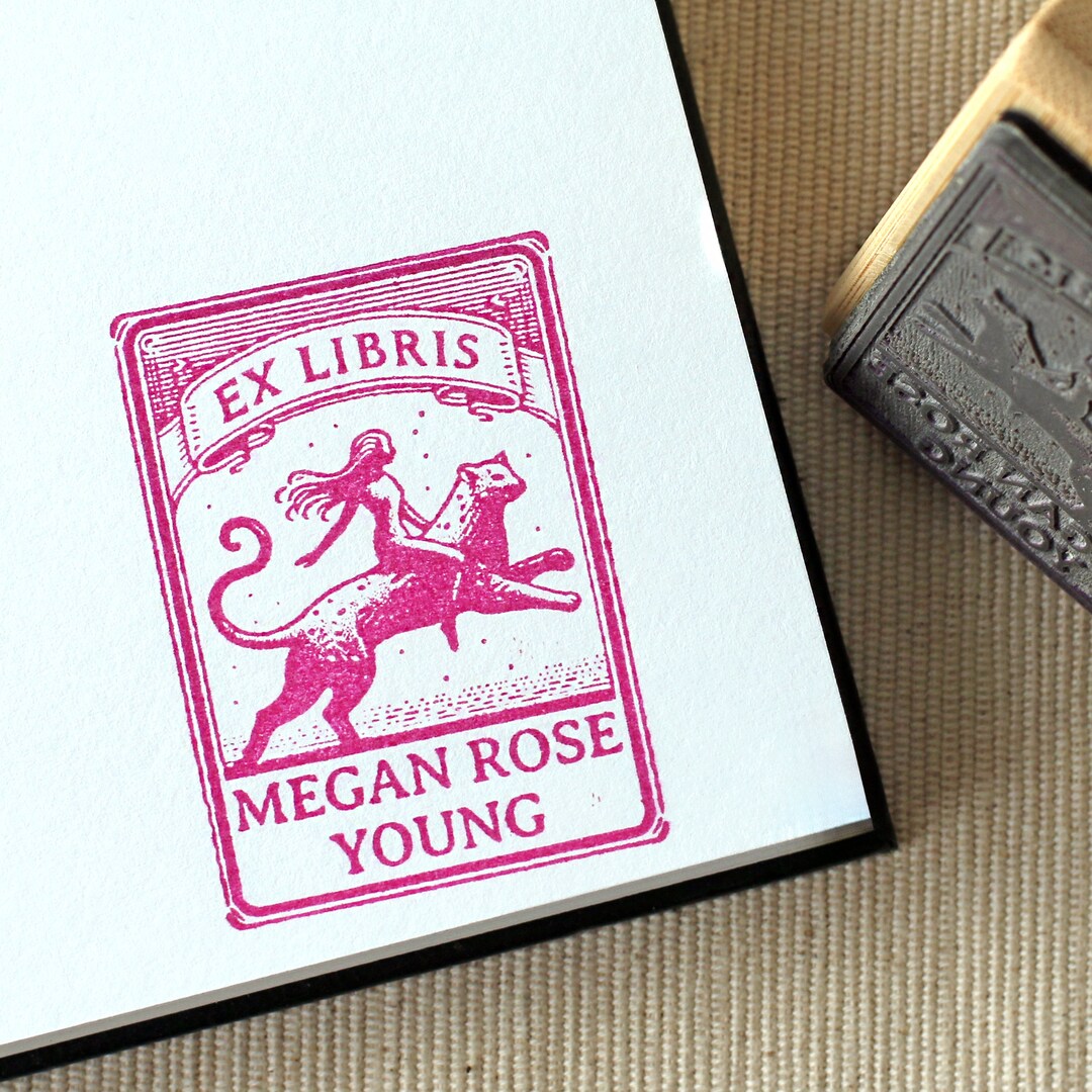 Custom Ex Libris Woman on Cheetah Book Stamp, Book Lover Birthday Gift ...