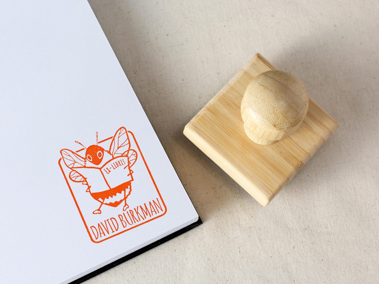 Custom Ex Libris Bee Reading Book Stamp, Personalized Library Rubber ...