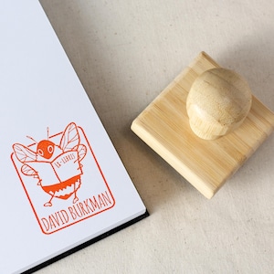 Custom Ex Libris Bee Reading Book Stamp, Personalized Library Rubber ...