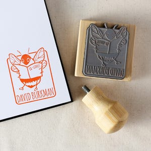 Custom Ex Libris Bee Reading Book Stamp, Personalized Library Rubber ...