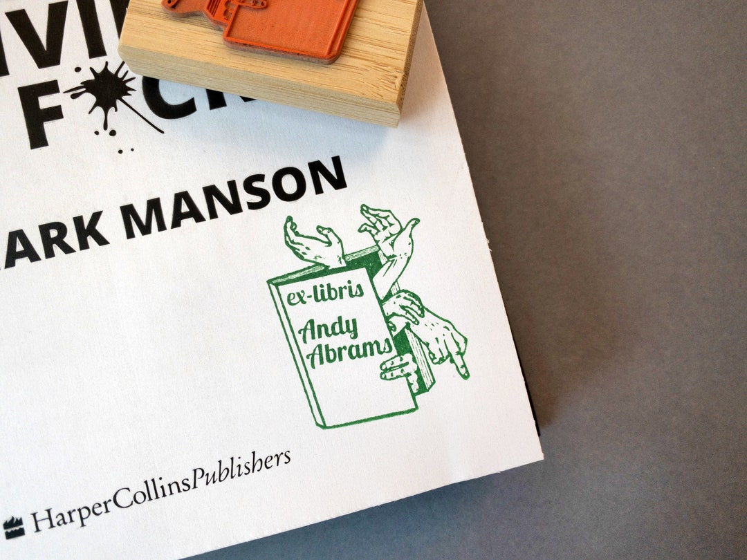 Custom Ex Libris Book Stamp, Book Hands, Personalized Library Rubber ...