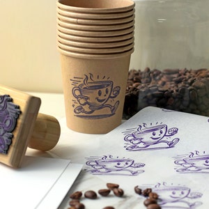 Custom Logo Stamp for Business, Coffee Cup Stamp, Small Business Rubber ...