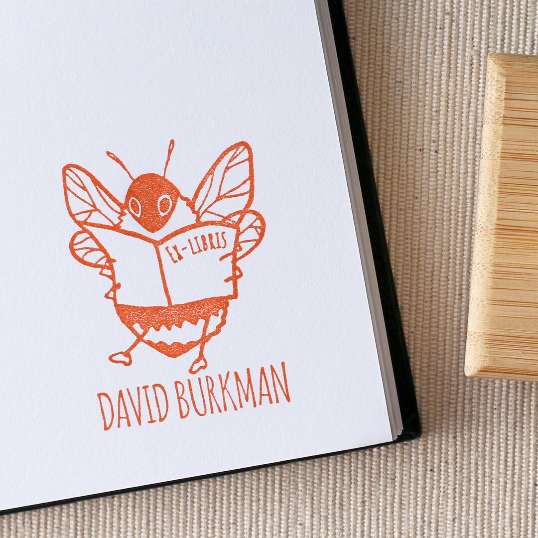 Custom Ex Libris Bee Reading Book Stamp, Personalized Library Rubber ...