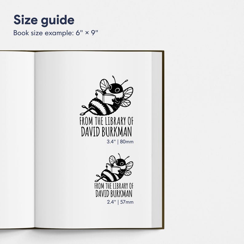 Custom Book Stamp, Reading Bee Ink Drawing | Personalized Ex Libris ...