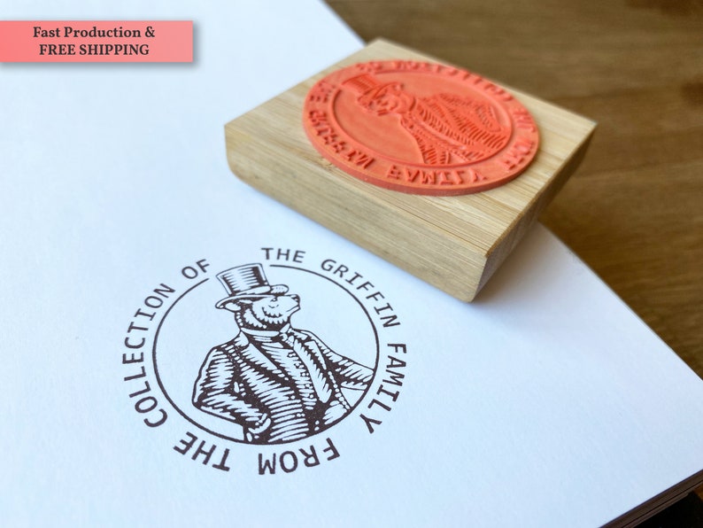 Custom Book Stamp Ex Libris Dapper Bear in Top Hat Book - Etsy