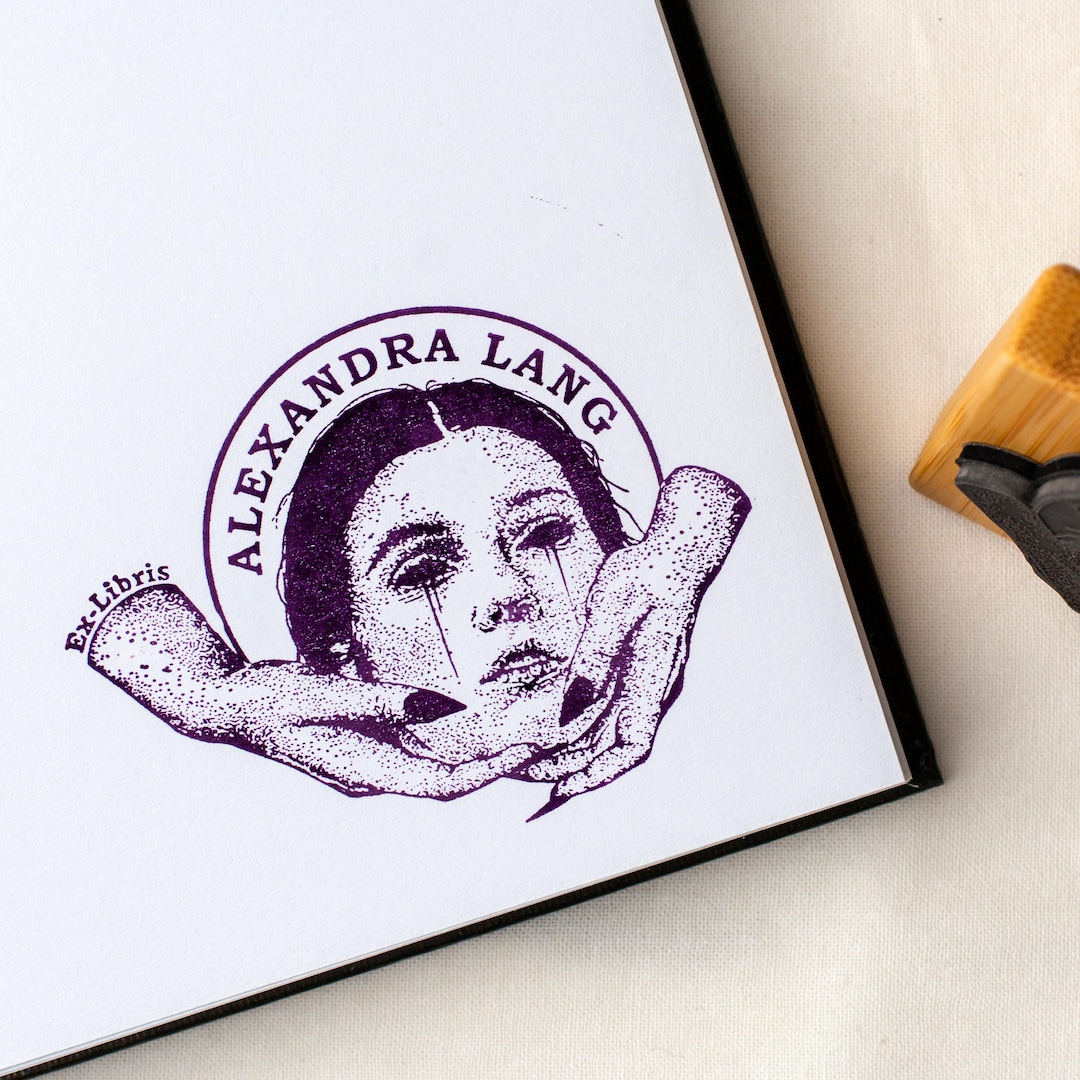 Custom Ex Libris Gothic Book Stamp, Dark Academia Stamp of a Head ...