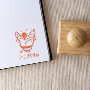 Custom Ex Libris Bee Reading Book Stamp, Personalized Library Rubber ...